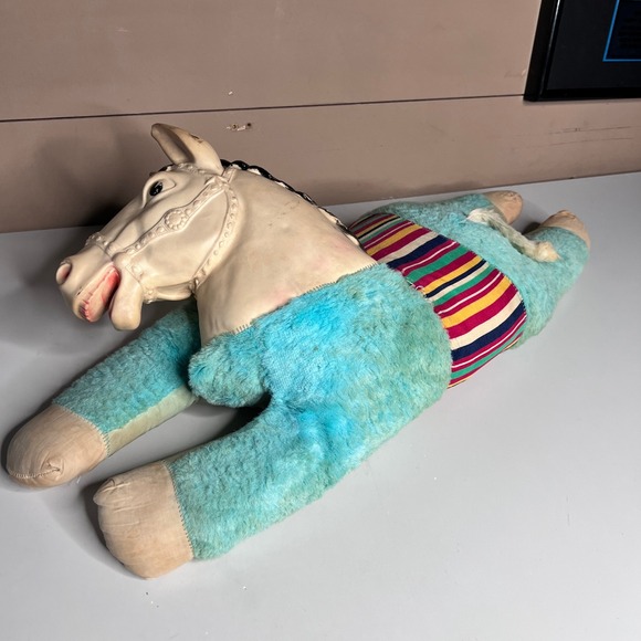 Toys | Vintage 195s Carnival Prize Plush Horse Rubber Head Teal Blue ...